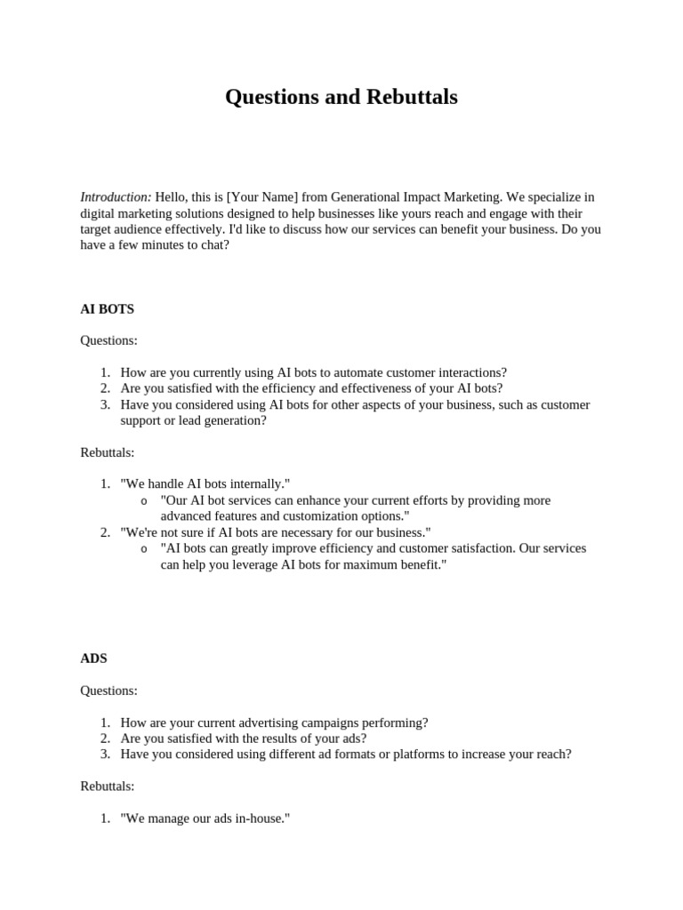 Questions and Rebuttals | PDF