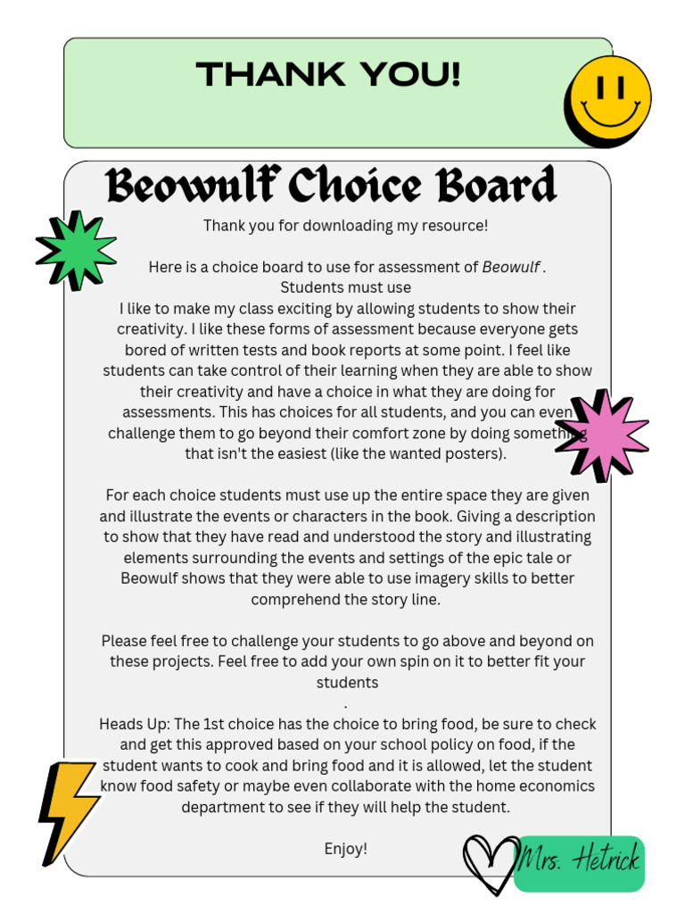 BeowulfChoiceBoard 1 | PDF