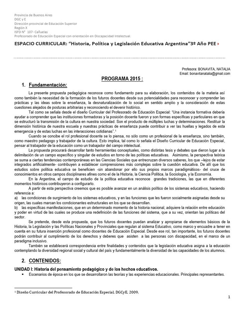 Bonavita-Hist. Pol. y Leg. Educt. Arg. 3ro Pee | PDF