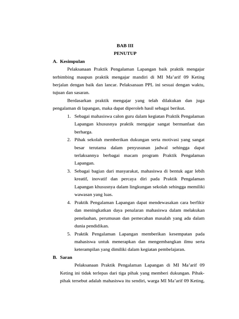 Contoh BAB III Laporan PPL | PDF