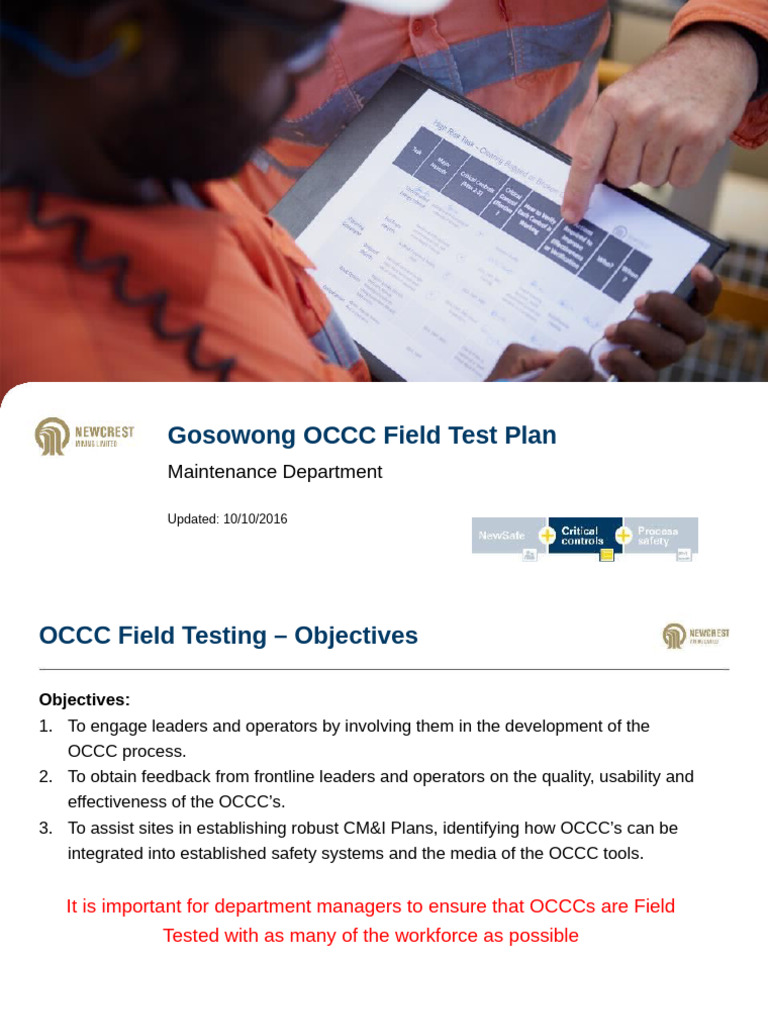 Gosowong OCCC Field Test Plan | PDF