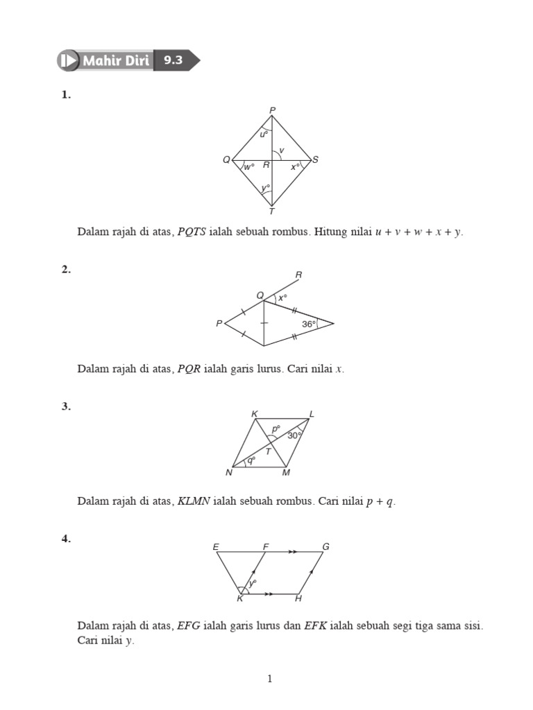Matematik Latihan Ting 1 Bab 9: Poligon Part 2 | PDF