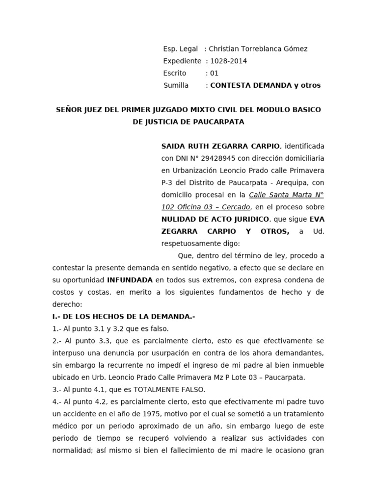 Contestacion de Demanda - 2 | PDF