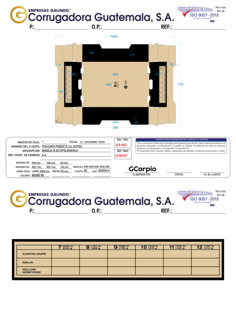 Bandeja 15 KG FEPSA Generica PRE-GER-4963 | PDF