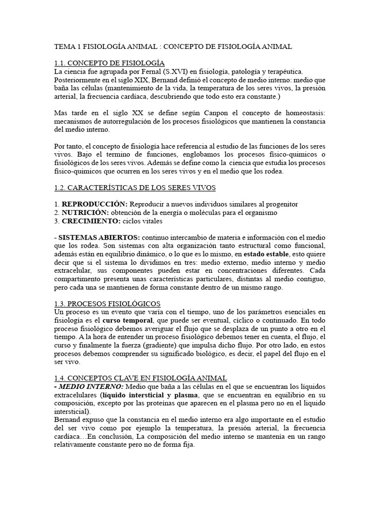 Tema 1 Fisiología Animal Pdf