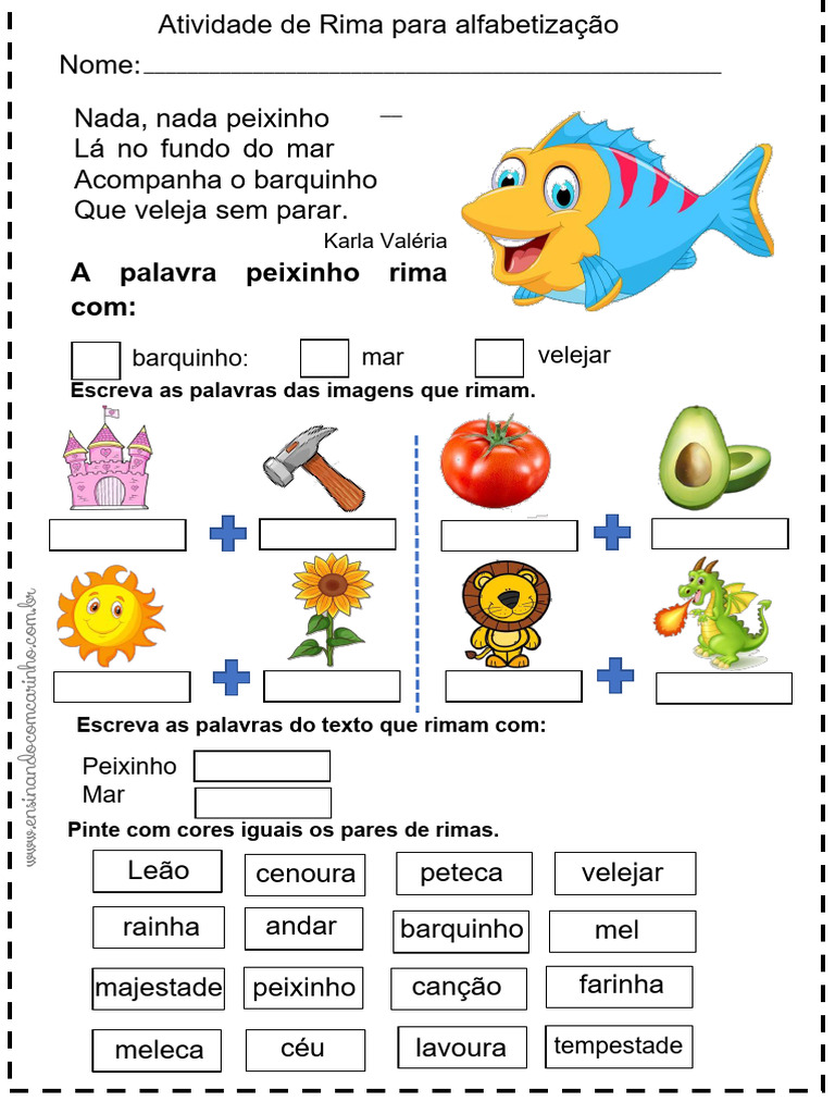 Atividade de Rima Com Texto Curto para Alfabetização1 | PDF