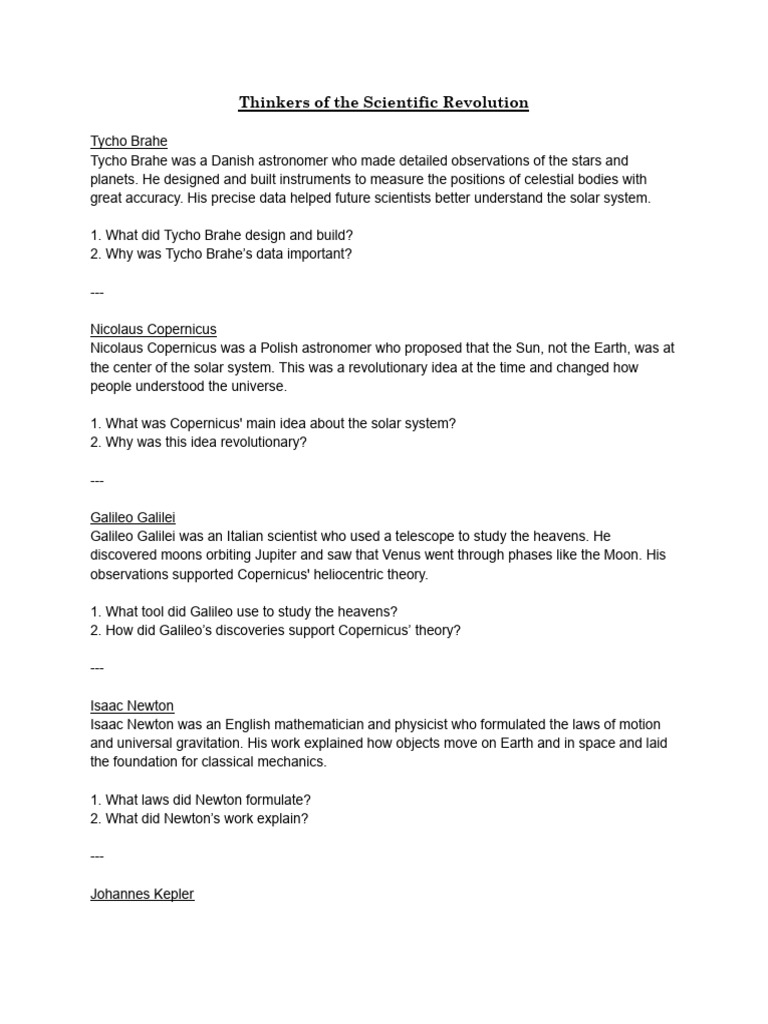 Thinkers of The Scientific Revolution | PDF