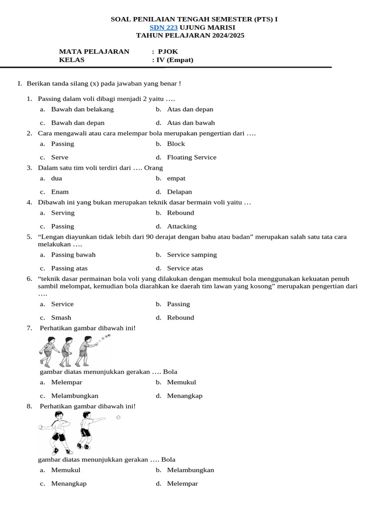 SOAL PTS Pjok KELAS 4 GANJIL | PDF