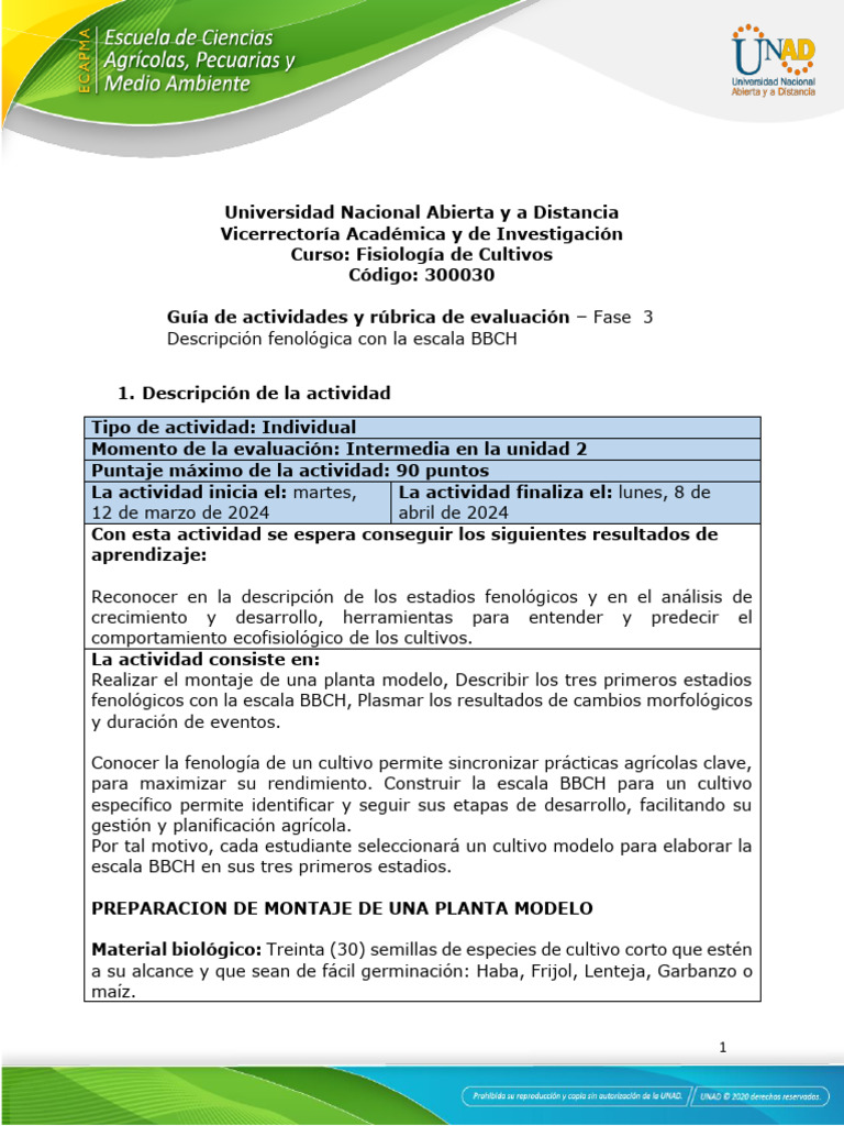 Guia de Actividades y Rúbrica de Evaluación - Unidad 2 - Fase 3 - Descripción Fenológica Con La ...