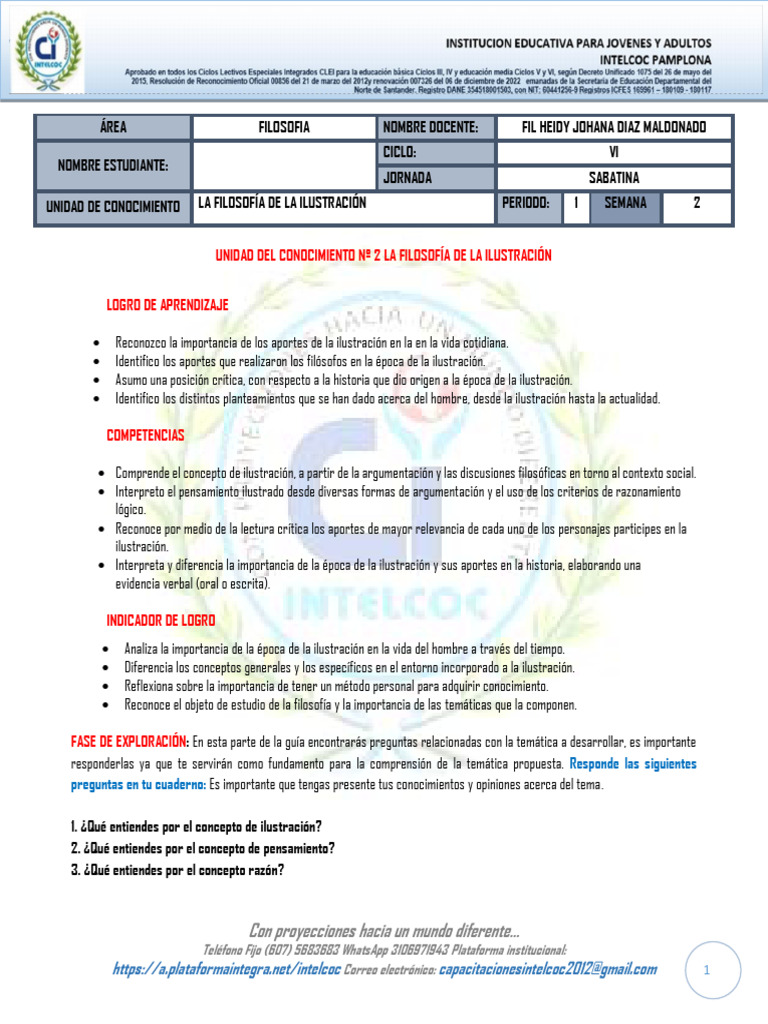 Guia de Aprendizaje Unidad 2 Semana 2 Filosofia Ciclo Vi Sabatina | PDF