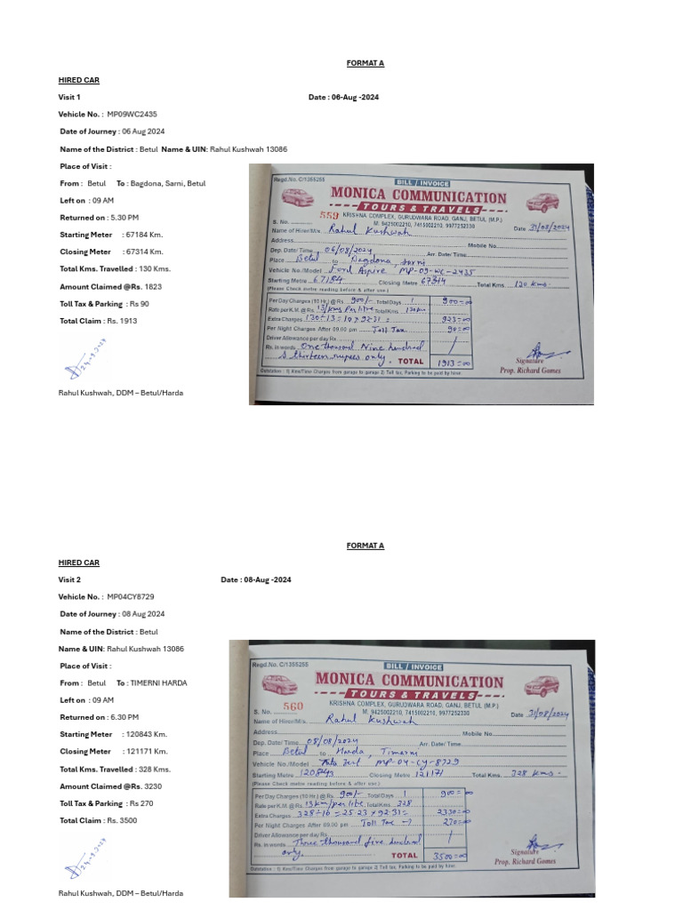 DDM Tour Claim - Aug 2024 | PDF | Travel