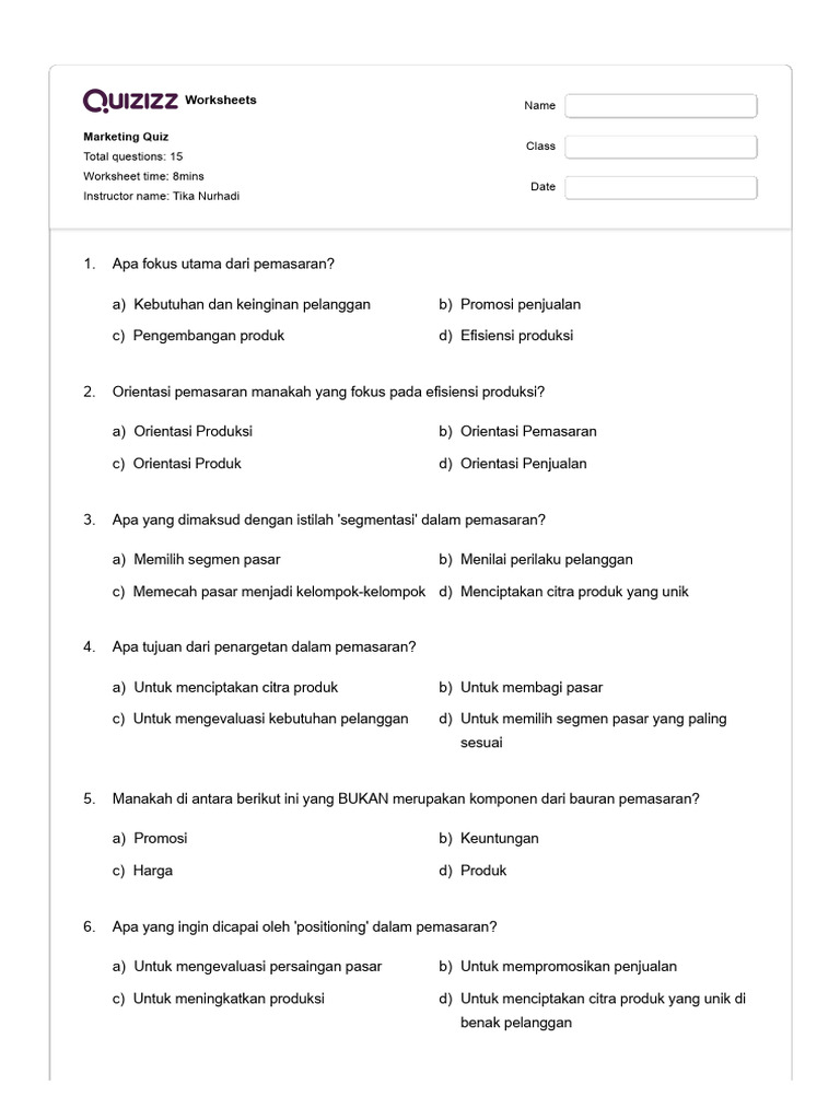Marketing Quiz - Quizizz | PDF