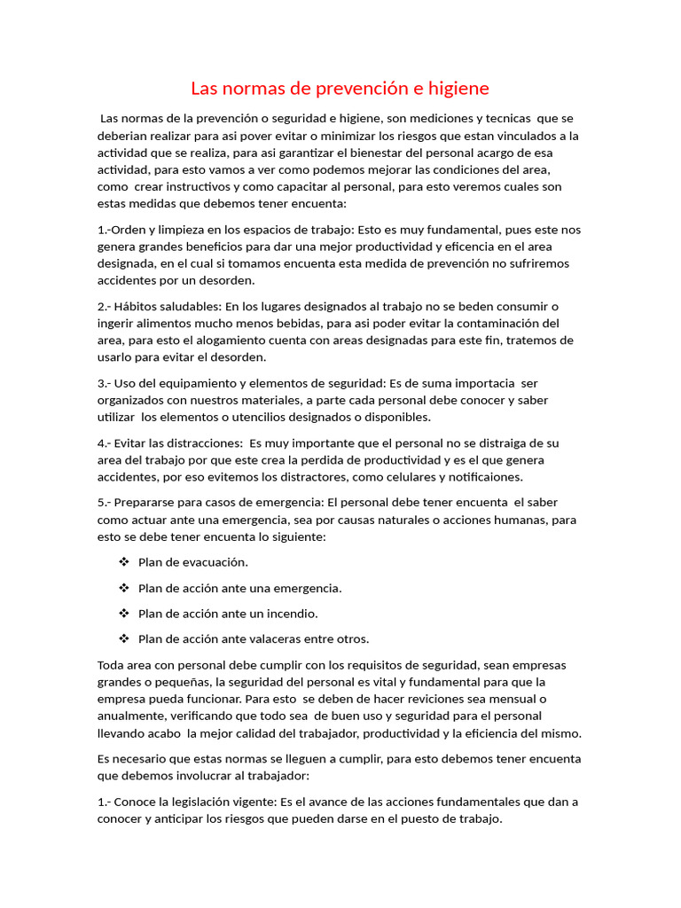 Normas de Prevención y Higiene Laboral | PDF | Lavado de manos | Negocios