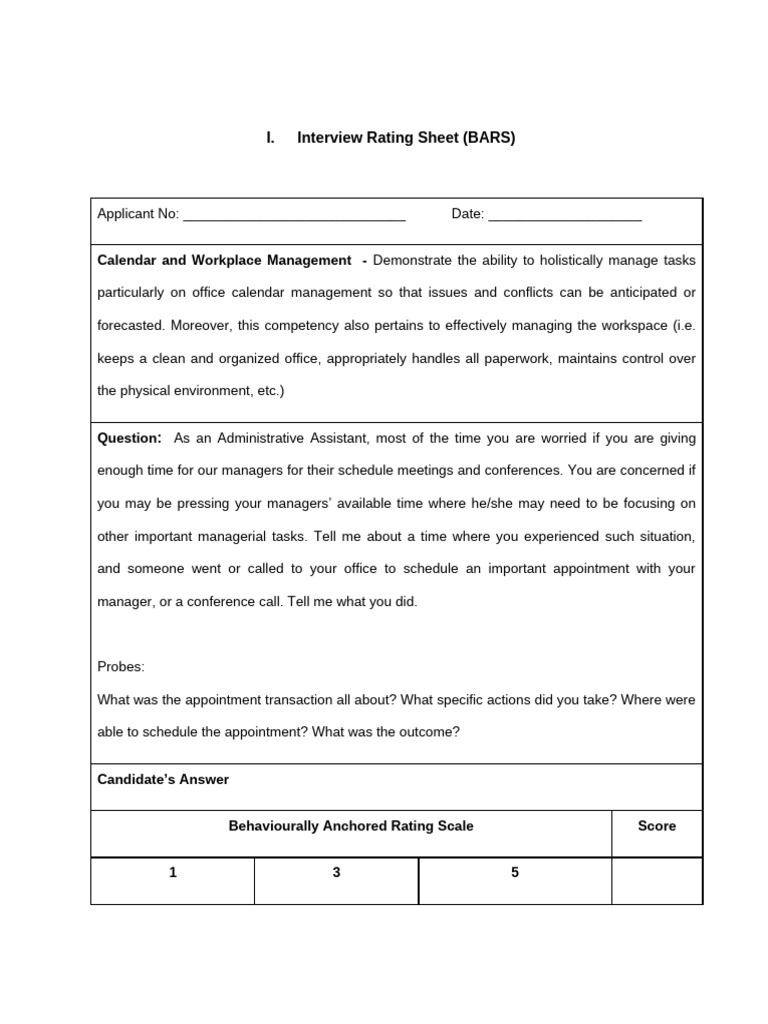 Interview Rating Sheet (BARS) | PDF | Communication | Job Interview