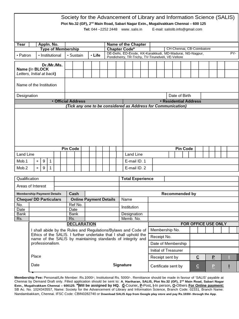 Salis Application Revised | PDF