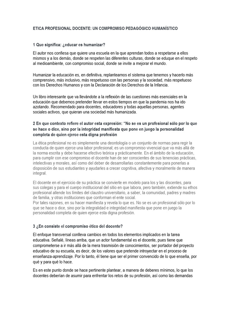 Etica Profesional Docente | PDF