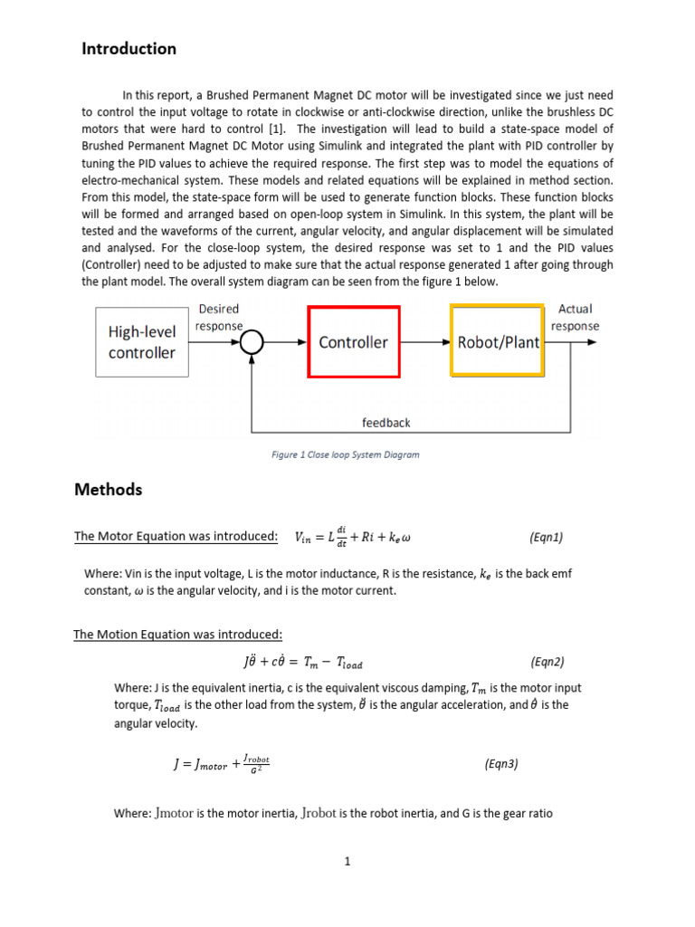 DC Motor PID Control Simulink Report | PDF