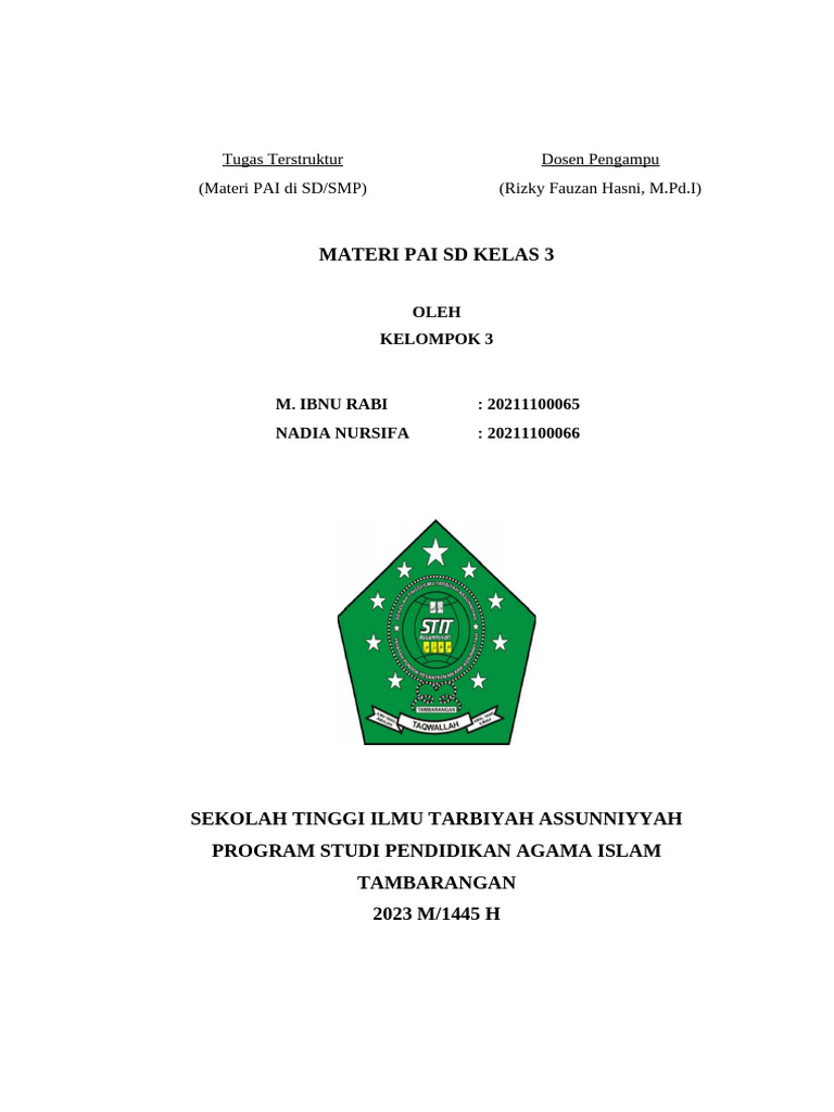 Makalah Materi PAI Di SD-SMP Kelompok 3 | PDF