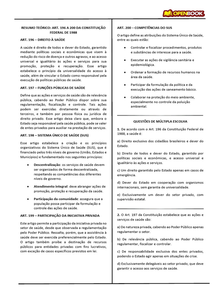 Resumo Teórico - Art 196 A 200 CF88 | PDF