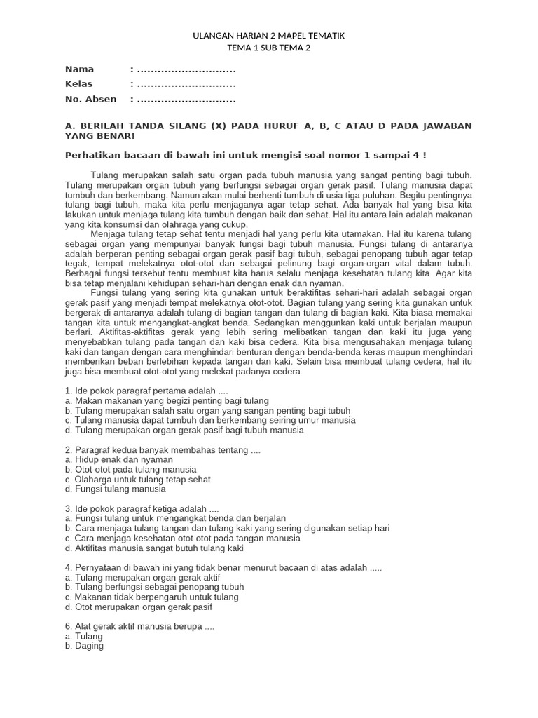 Soal tema 1 sub tema 2 FIX | PDF