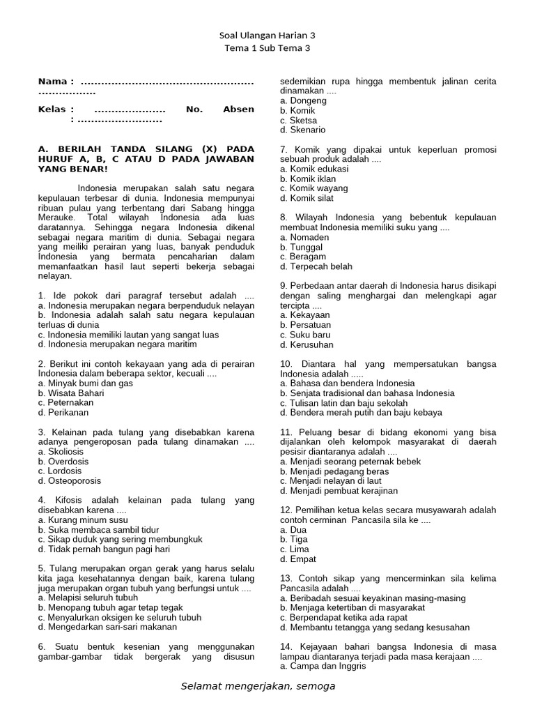 Soal Tema 1 Sub Tema 3 Fix | PDF