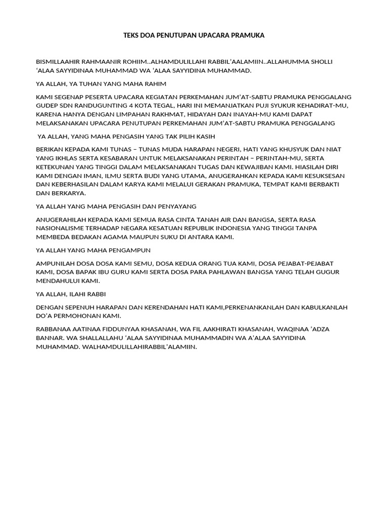 Teks Doa Penutupan Upacara Pramuka | PDF