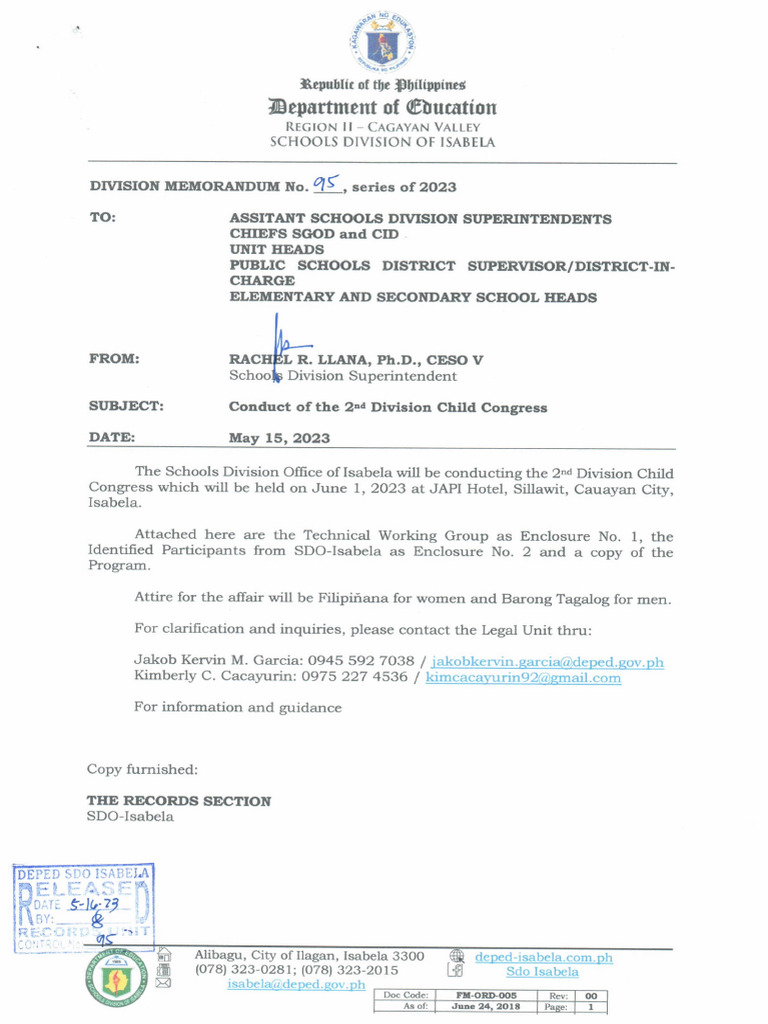 Conduct of The 2ND Division Child Congress | PDF