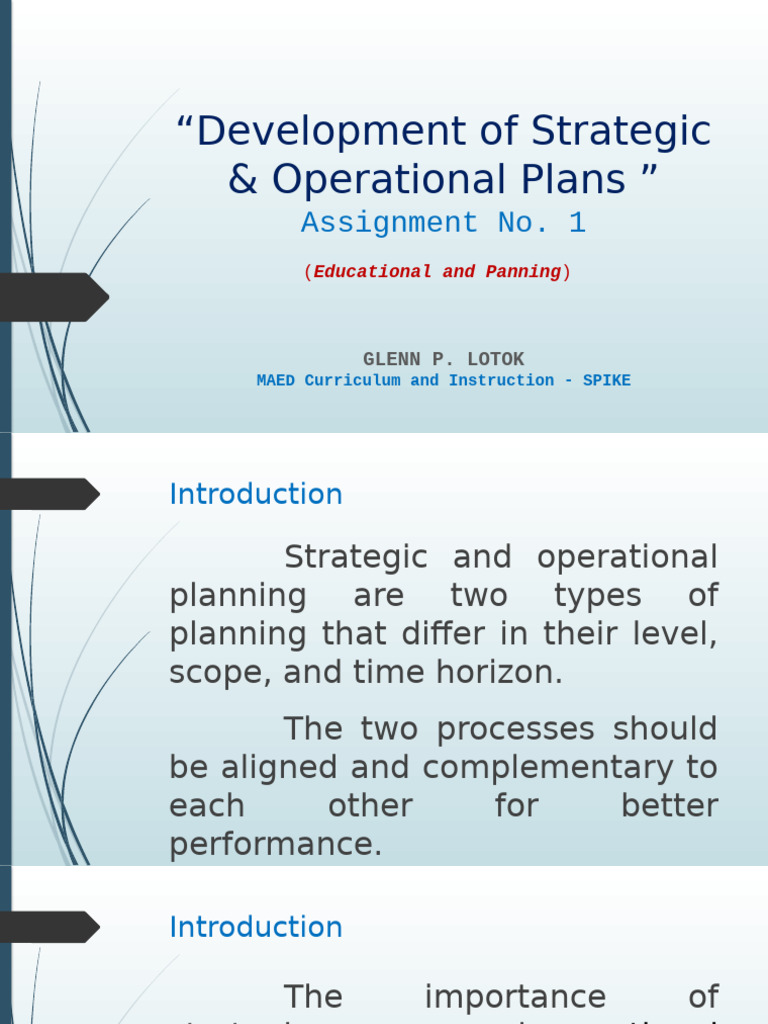 Assign - 1 Development of Strategical & Operational Plans | PDF | Strategic Planning | Goal