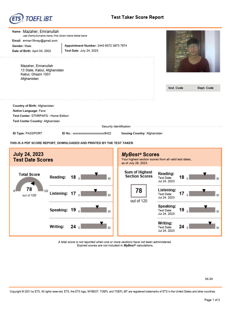 TOEFL Result - Compressed | PDF