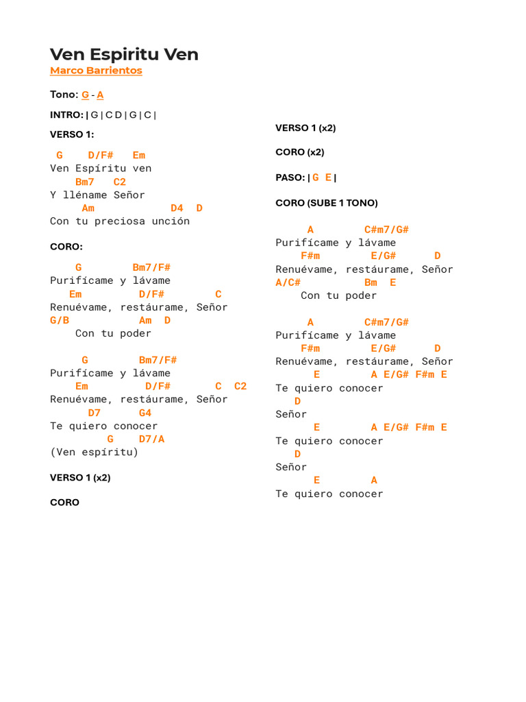 Ven Espíritu Ven - Letra y Acordes | PDF