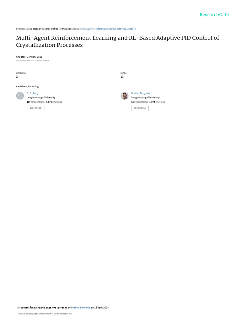 Multi-Agent Reinforcement Learning and RLBased Adaptive PID Control of Crystallization Processes ...