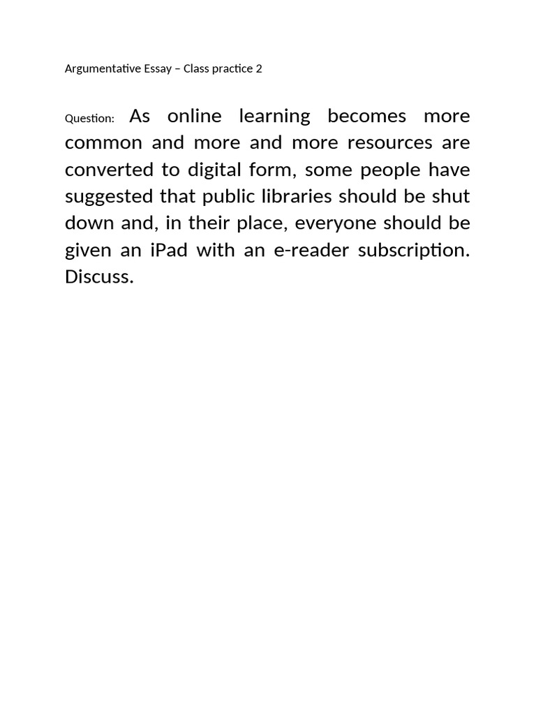 Argumentative Essay Class Practice | PDF