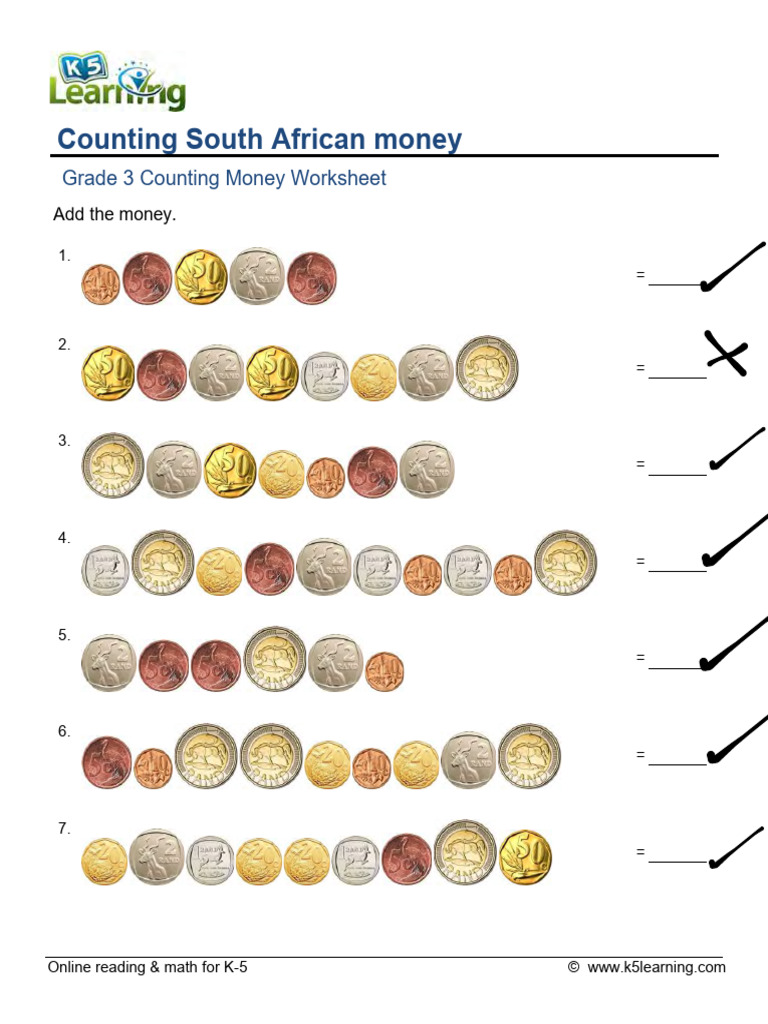 Grade 3 Money Counting Worksheet | PDF