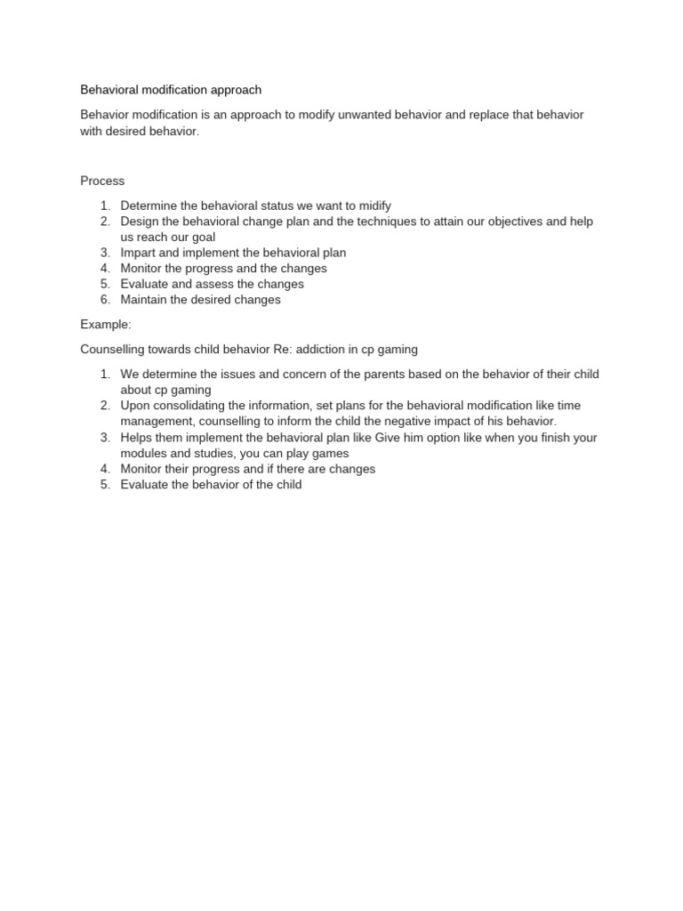 Behavioral modification approach | PDF