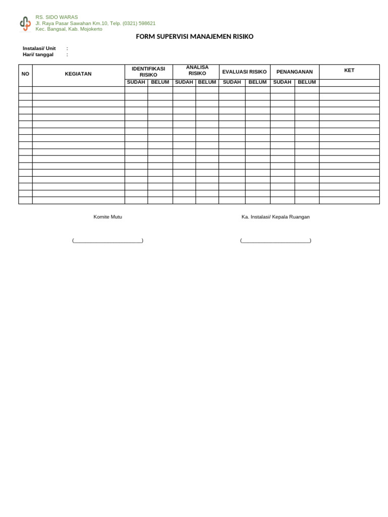 Form Supervisi Manajemen Risiko | PDF