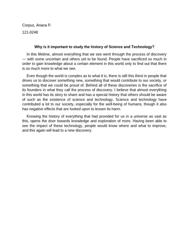 Why Is It Important To Study The History of Science and Technology | PDF