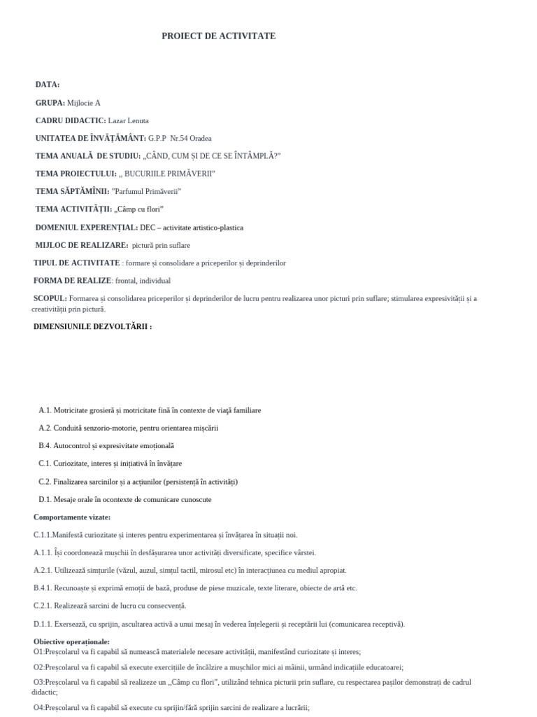PROIECT DE ACTIVITATE-DEC | PDF