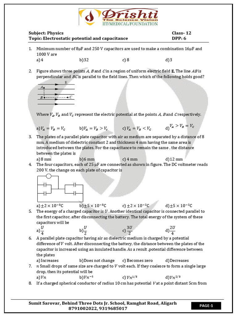Electrostatics DPP 6 | PDF