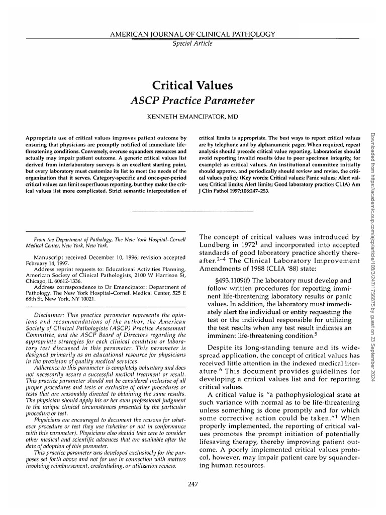 Critical values- ASCP practice parameter | PDF