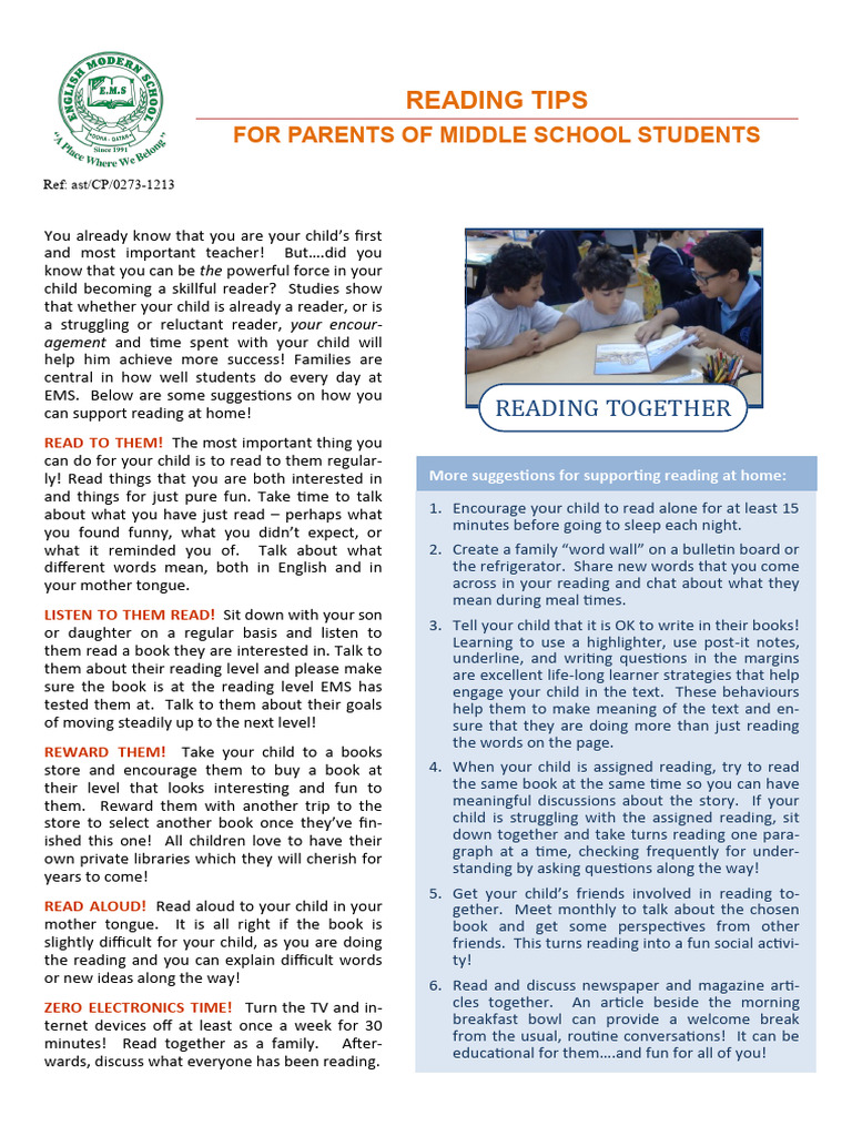 Reading-Tips-for-Parents-of-Middle-School-Students | PDF