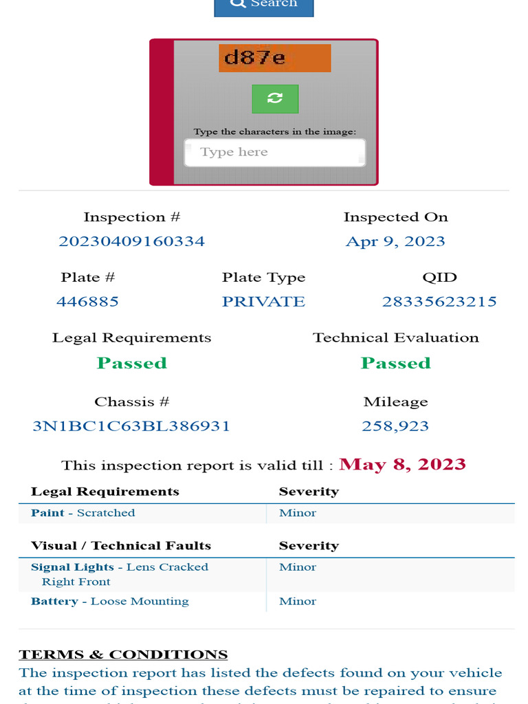FAHES - Vehicle Inspection Result | PDF