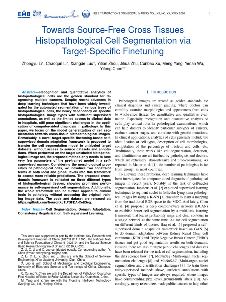 Towards Source-Free Cross Tissues Histopathological Cell Segmentation Via Target-Specific ...