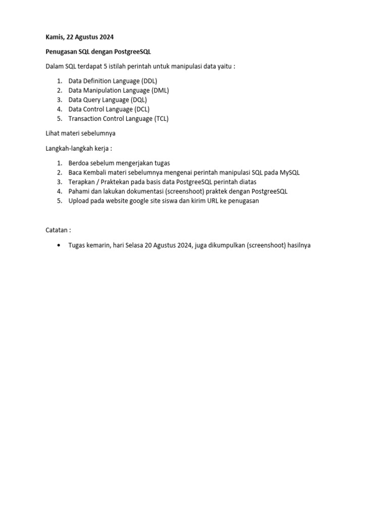 Perintah SQL Pada Postgresql | PDF
