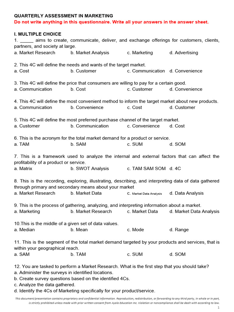 Quarterly Assessment in Marketing | PDF | Marketing | Career & Growth
