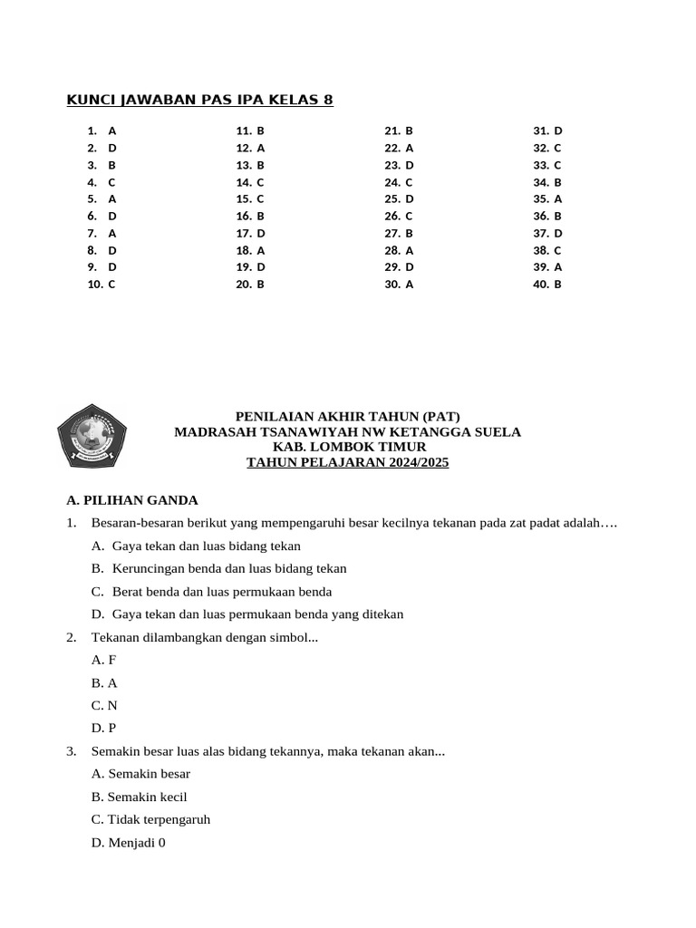 Soal Pas Ipa Kelas VIII Genap Ok | PDF