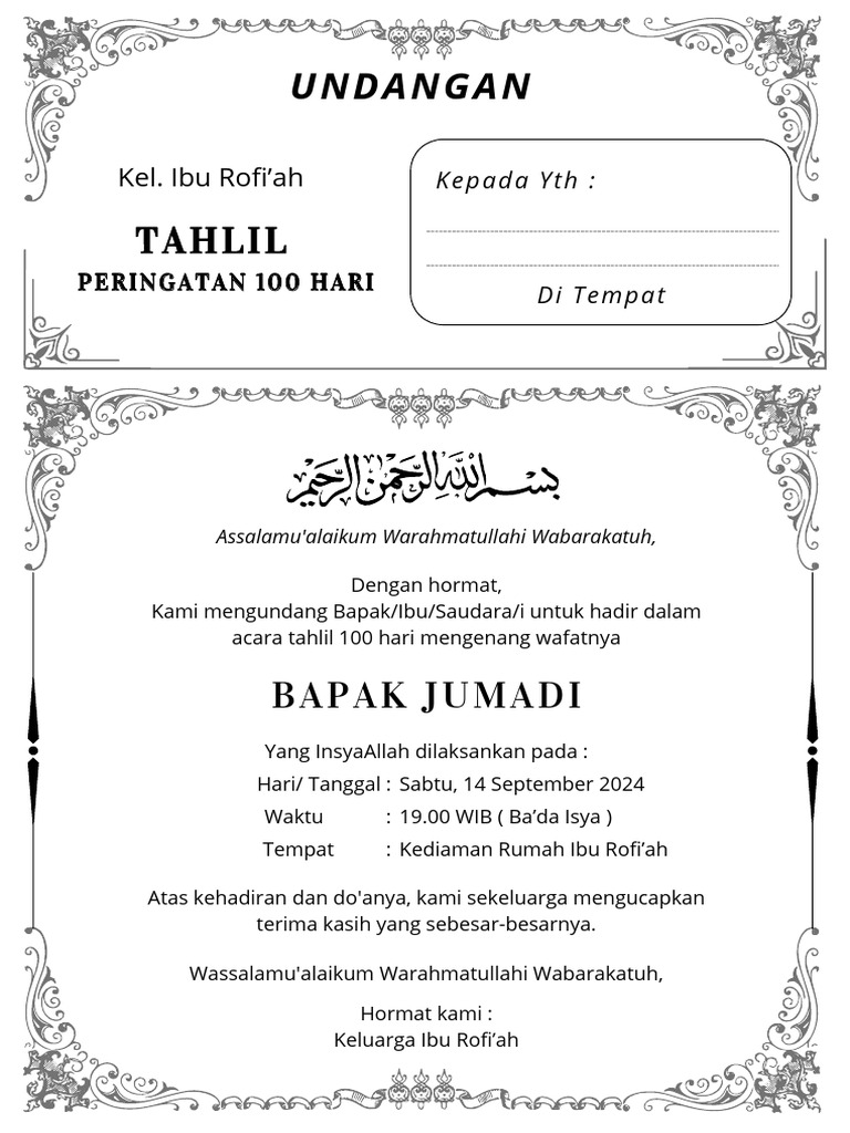 Undangan Tahlil 100 Hari | PDF