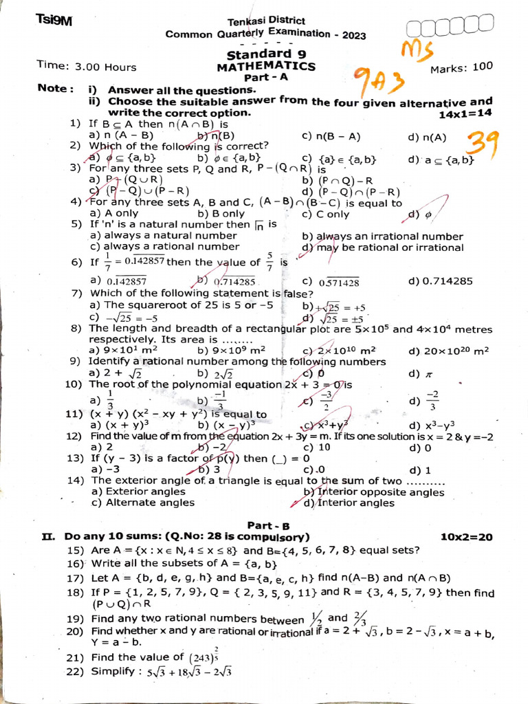 Grade 9 Math Exam Paper | PDF | Numbers | Abstract Algebra