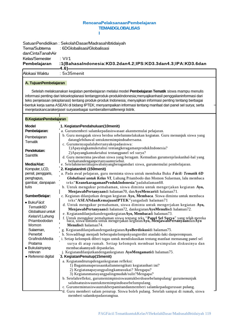 6. RPP (Tematik 6D Subtema 3) (2020) (1) | PDF