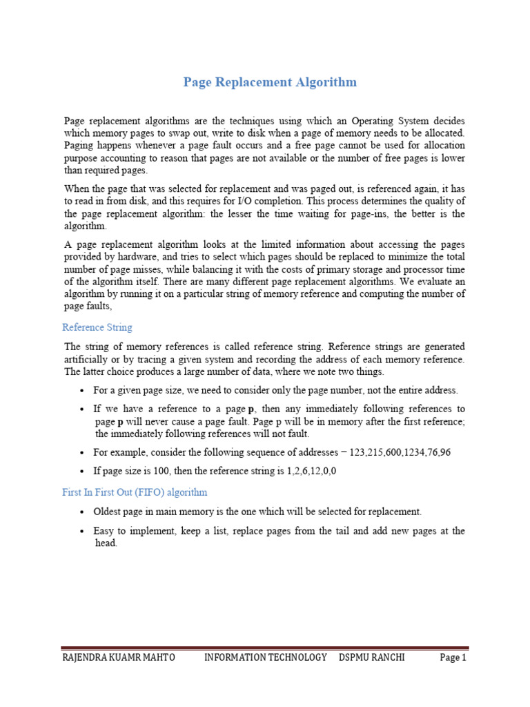 Page Replacement Algorithm | PDF | Computer Data Storage | Computer Memory