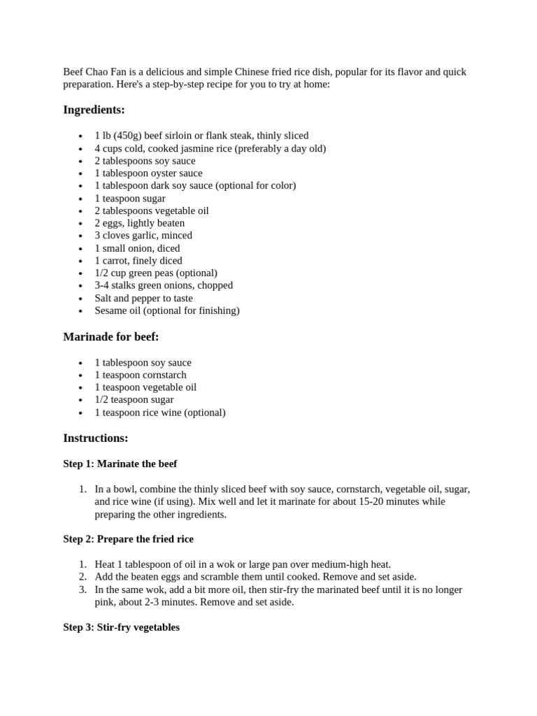 Beef Chao Fan Recipe | PDF